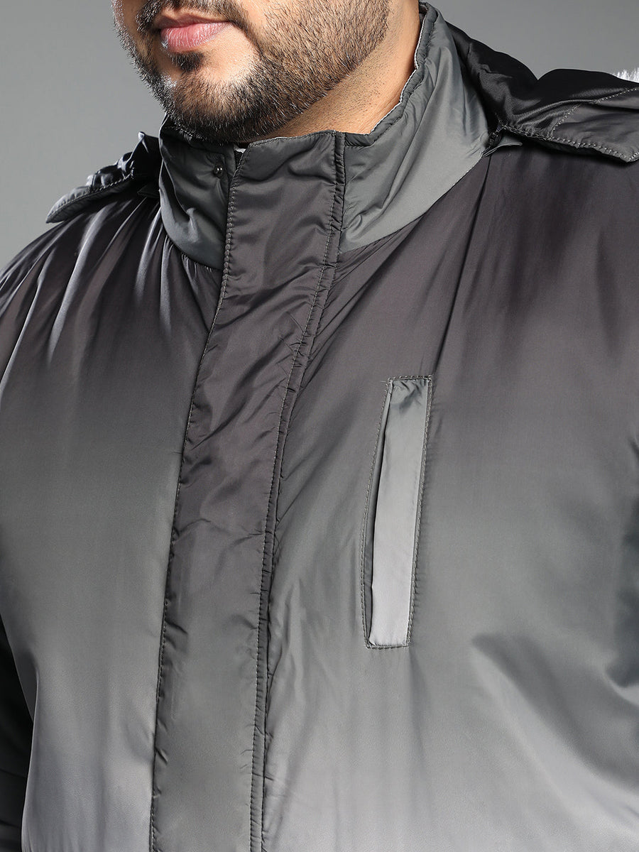 Instafab Plus mens Charcoal Black & Light Grey Ombre Puffer Jacket With ...