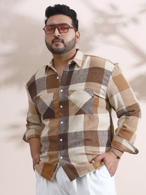Instafab Plus Men's Chocolate Brown & Ecru Beige Buffalo-Check Utility ...