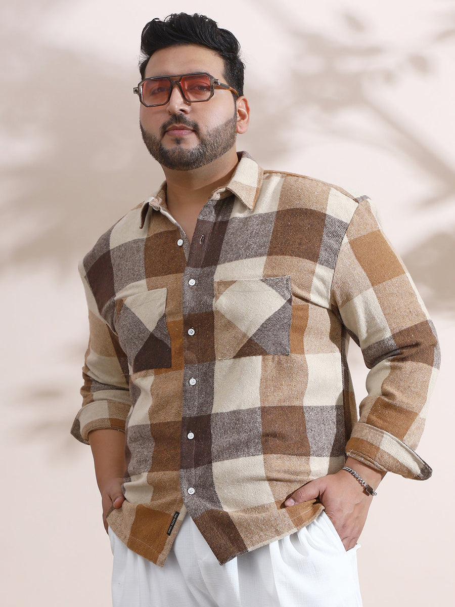Instafab Plus Men's Chocolate Brown & Ecru Beige Buffalo-Check Utility ...