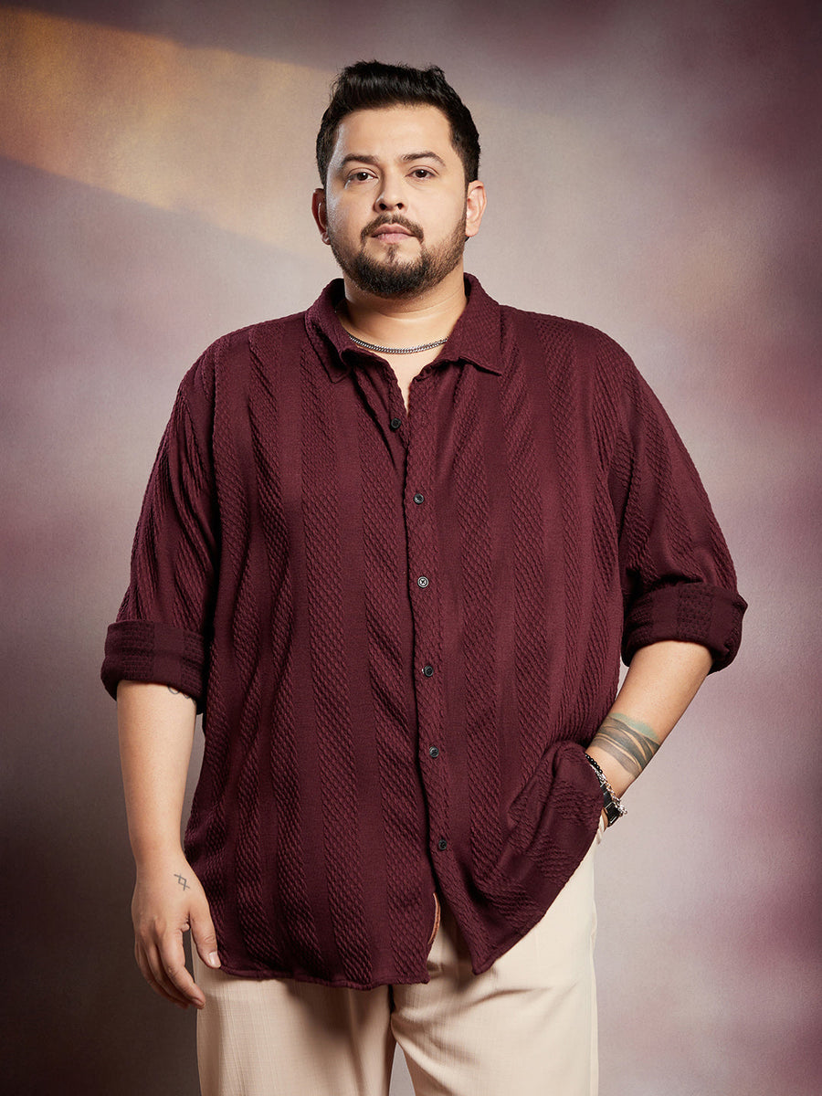 Instafab Plus Men's Burgundy Red Scale-Tactile Shirt