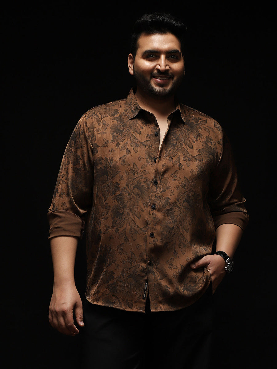Instafab Plus Men's Chocolate Brown Papillon-Garden Imprint Shirt