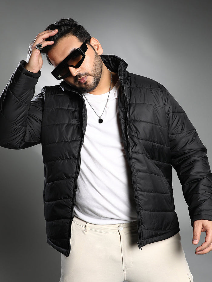 Instafab Plus mens Onyx Black Chevron Quilted Jacket