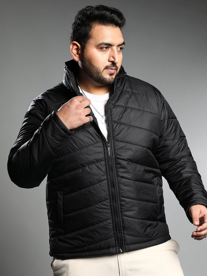 Instafab Plus mens Onyx Black Chevron Quilted Jacket