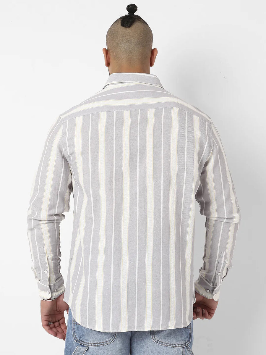 Plus Size Light Grey Shadow Striped Shirt (3XL - 6XL) | Instafab Plus