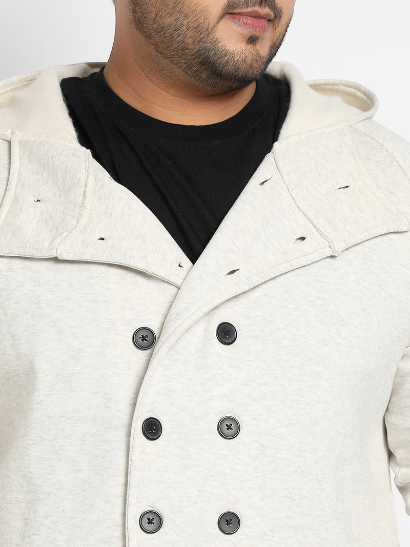 Plus Size Men's Light Grey Double-Breasted Jacket With Hoodie (3XL ...