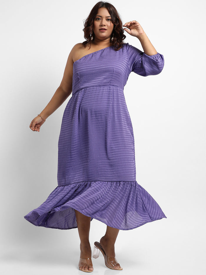 Plus Size Purple Self-Design Dress (3XL - 6XL) | Instafab Plus