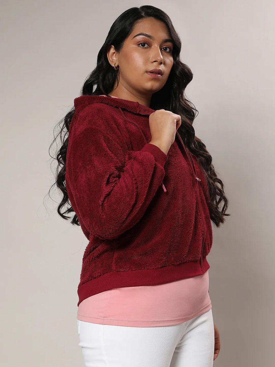 Instafab Plus women'sCarmine Red Zip-Front Fleece Hoodie